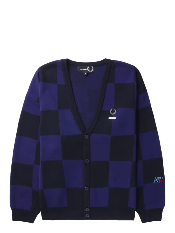 Fred Perry X Raf Simons Checkered Cotton Cardigan - Blue