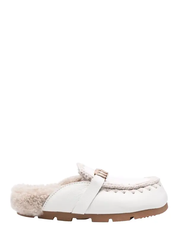 Mou Logo-lettering Shearling Slippers - White
