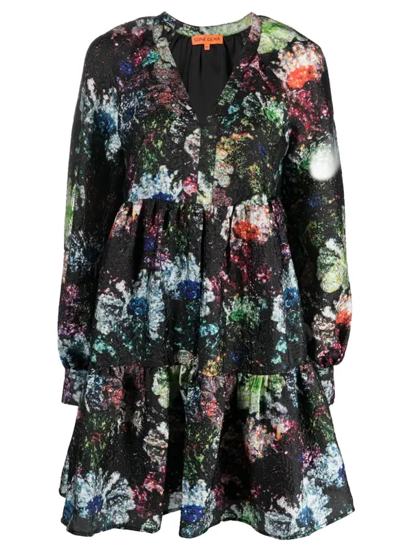 Stine Goya Jasmine Glitter Bloom-print Minidress - Black
