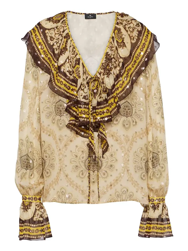 Etro Ruffled Paisley Silk-blend Blouse - Gold