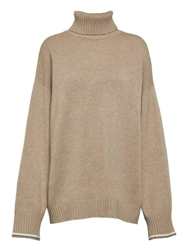 Brunello Cucinelli Wool, Cashmere, And Silk Sweater - Beige