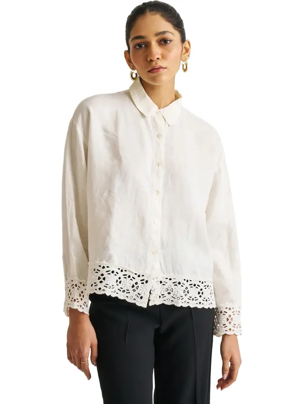 Madewell Reistor® Button-down Shirt With Embroidered Lace - Off White