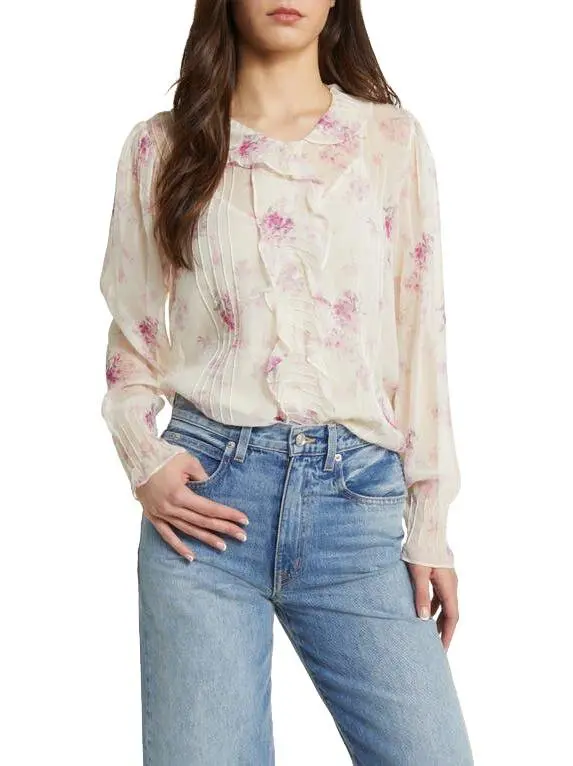 LoveShackFancy Rizzo Floral Print Silk Shirt - Warm Pink Cloud