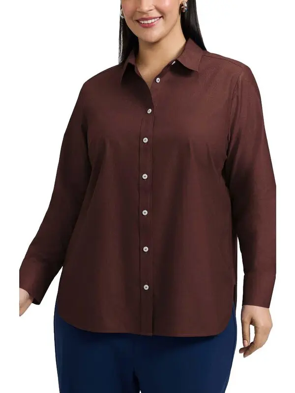Foxcroft Cotton Non-iron Button-up Shirt - Chicory Coffee