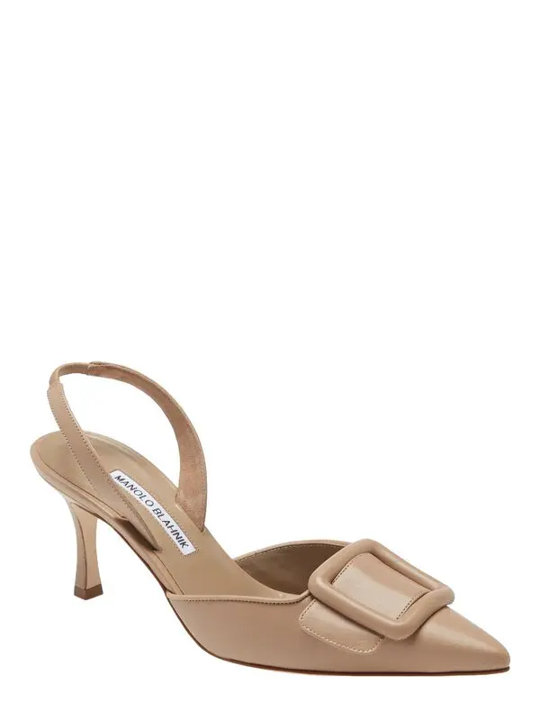 Manolo Blahnik Maysli Buckle Slingback Pumps - Cream
