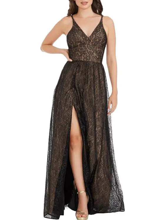 Dress The Population Danae Lace Gown - Black- Beige