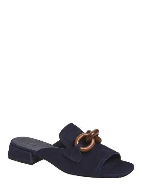 PEDRO GARCIA Enna Slide Sandal - Navy Plush Suede-walnut