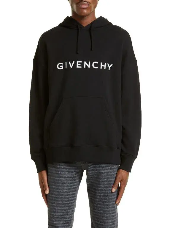 Givenchy Slim Fit Logo Graphic Hoodie - Black