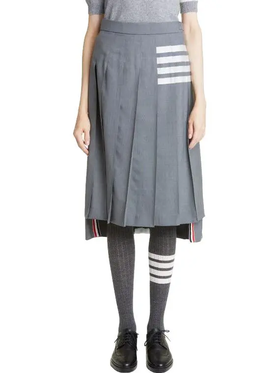 Thom Browne Drop Back Pleated Wool Skirt - Medium Grey
