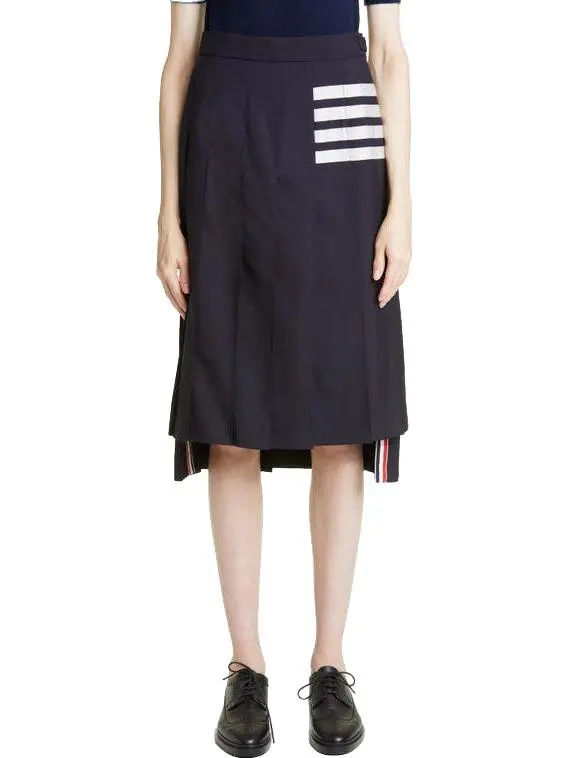 Thom Browne Drop Back Pleated Wool Skirt - Navy