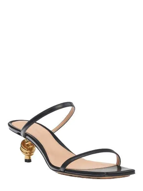 Bottega Veneta Knot Kitten Heel Slide Sandals - Black