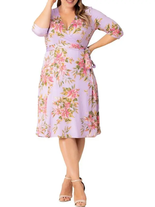 KIYONNA Signature A-line Wrap Dress - Lilac Romantic Florals