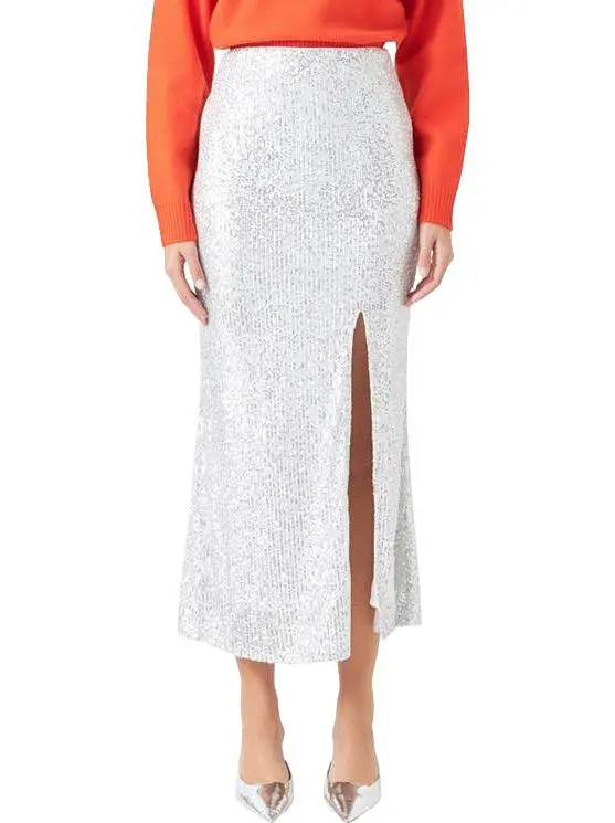 Endless Rose Sequin Midi Skirt - Silver