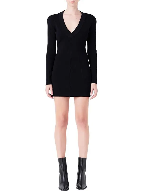 GREY LAB Power Shoulder Knit Minidress - Black