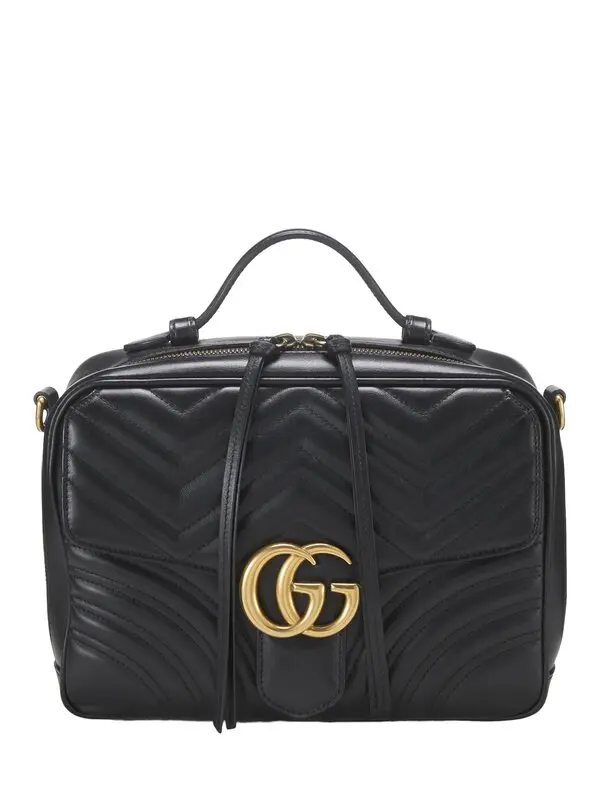 Gucci Leather Gg Marmont Top Handle Shoulder Bag - Black