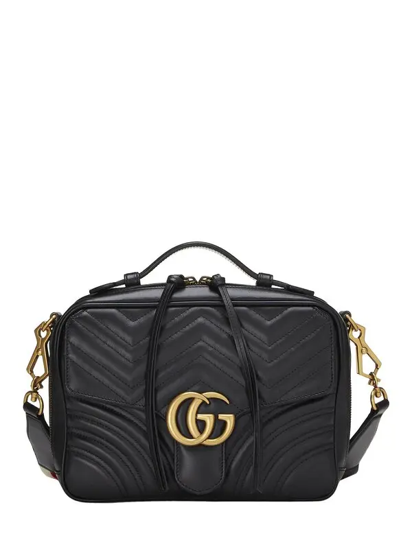 Gucci Leather Gg Marmont Top Handle Shoulder Bag - Black
