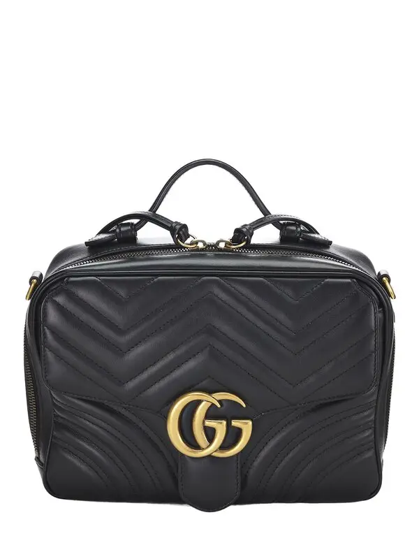 Gucci Leather Gg Marmont Top Handle Shoulder Bag - Black