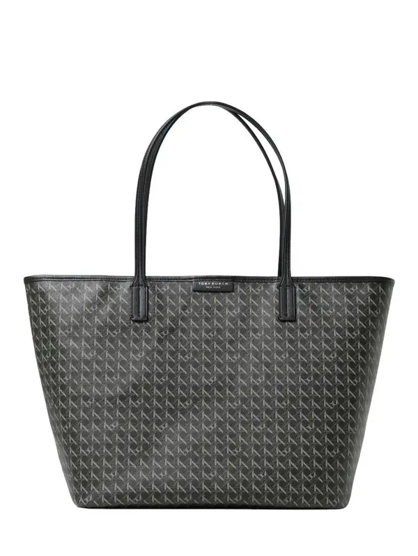 Tory Burch Monogram Coated Cotton Tote Bag - Black