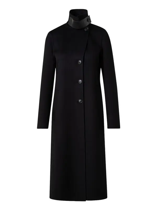 Akris Double Face Cashmere Coat With Leather Collar - Black
