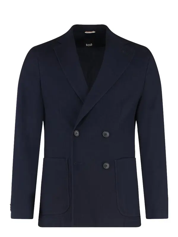 BOSS Double-breasted Wool Jacket - Blue