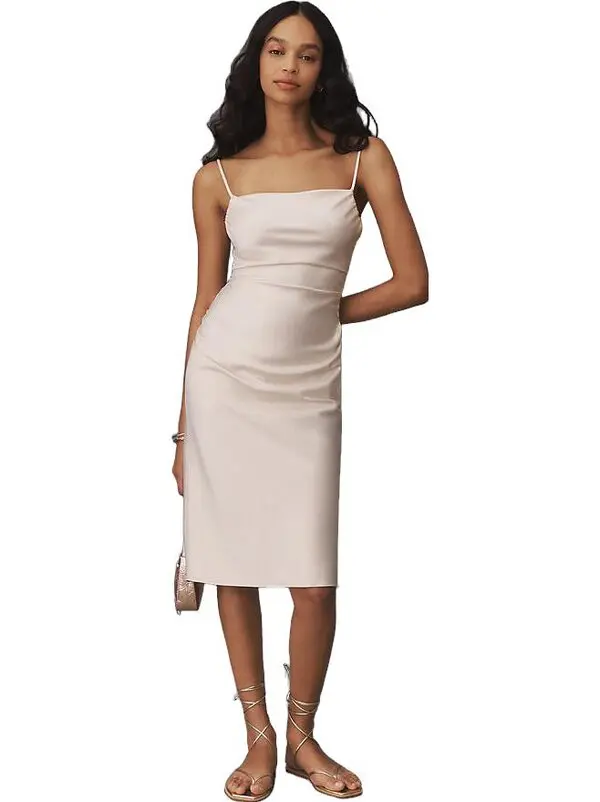 Bhldn Emery Square-neck Stretch Satin Midi Dress - Champagne