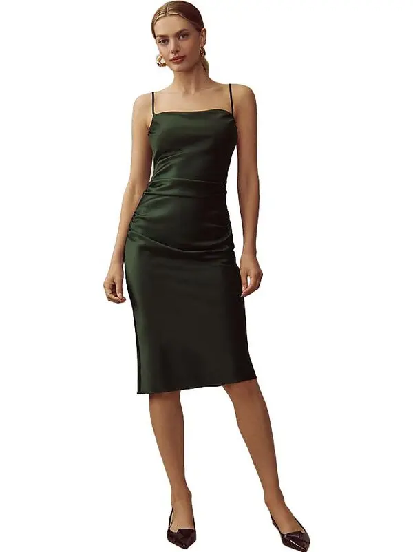 Bhldn Emery Square-neck Stretch Satin Midi Dress - Forest