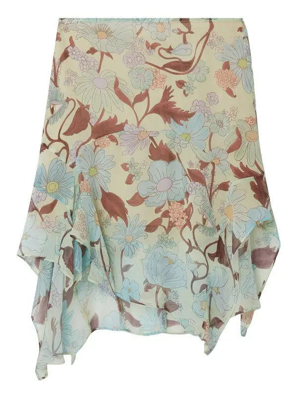 Stella McCartney Printed Silk Chiffon Asymmetrical Skirt - Mint Multicolour