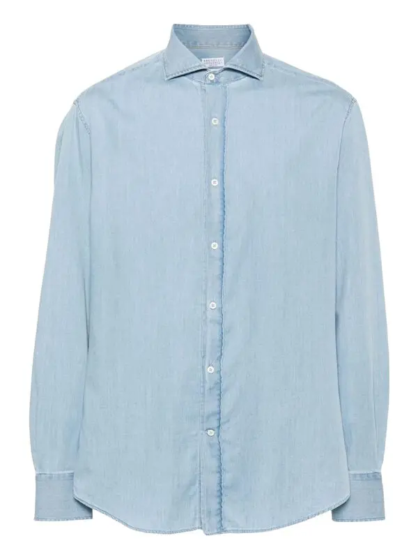 Brunello Cucinelli Spread-collar Cotton Shirt - Blue