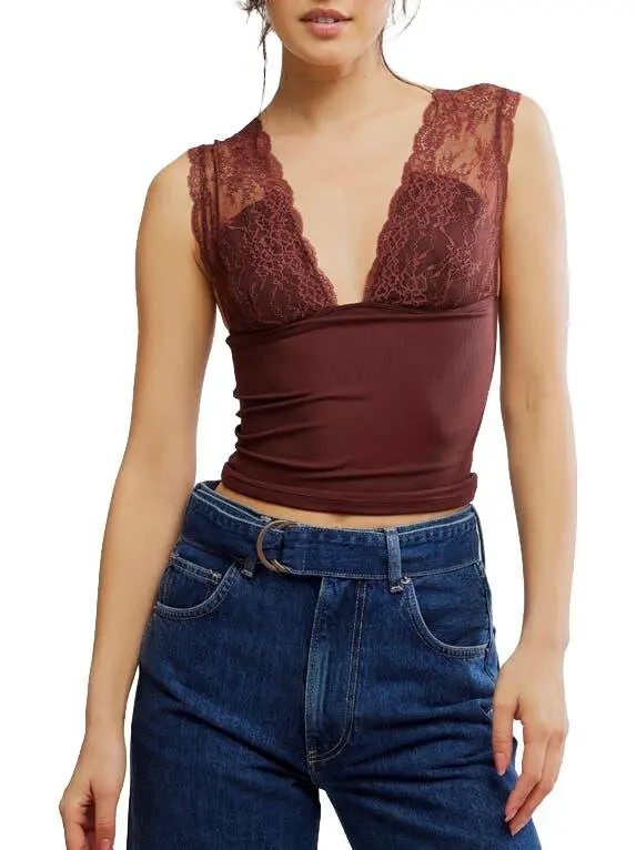 Free People Lace Trim Camisole - Bittersweet