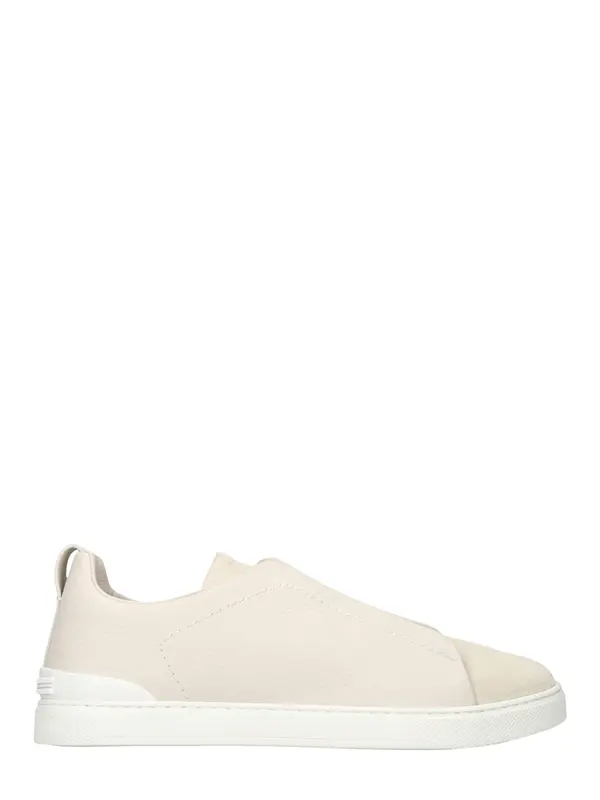 Zegna Leather And Suede Triple Stitch Sneakers - White