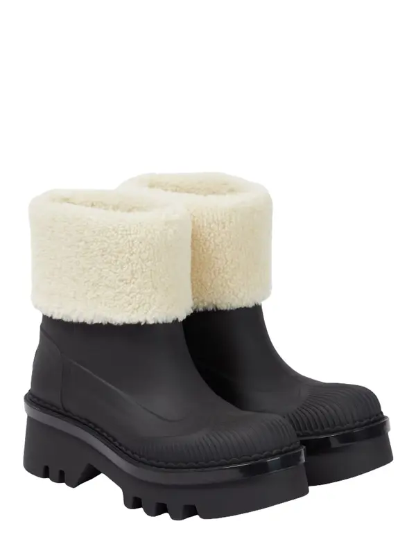 Chloé Raina Shearling-trimmed Ankle Boots - Black