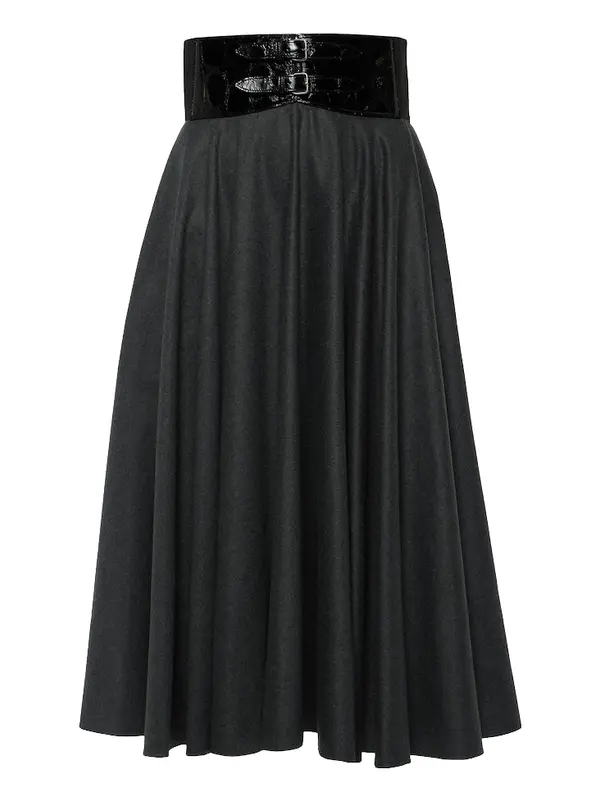 Alaïa Belted High-rise Virgin Wool Midi Skirt - Grey