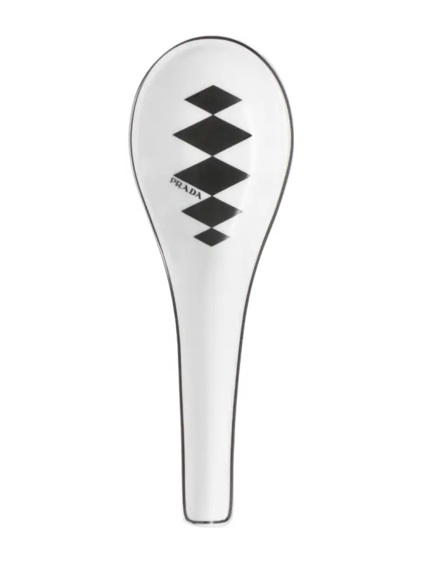 Prada Set Of Two Porcelain Spoons Checkerboard - White/black