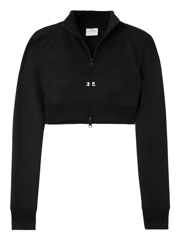 COURREGES Cropped Ribbed Jersey Jacket - Black