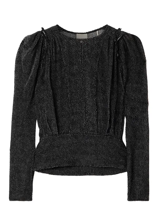 Isabel Marant Zarga Flocked Chiffon Blouse - Black
