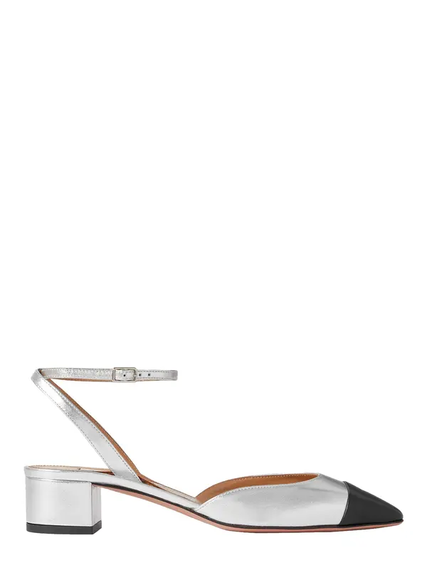 AQUAZZURA French Flirt 35 Two-tone Mary Jane Pumps - Silver