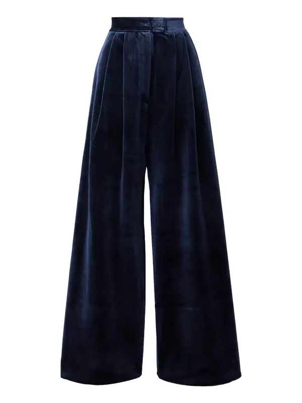 Alex Perry Pleated Velvet Wide-leg Pants - Blue