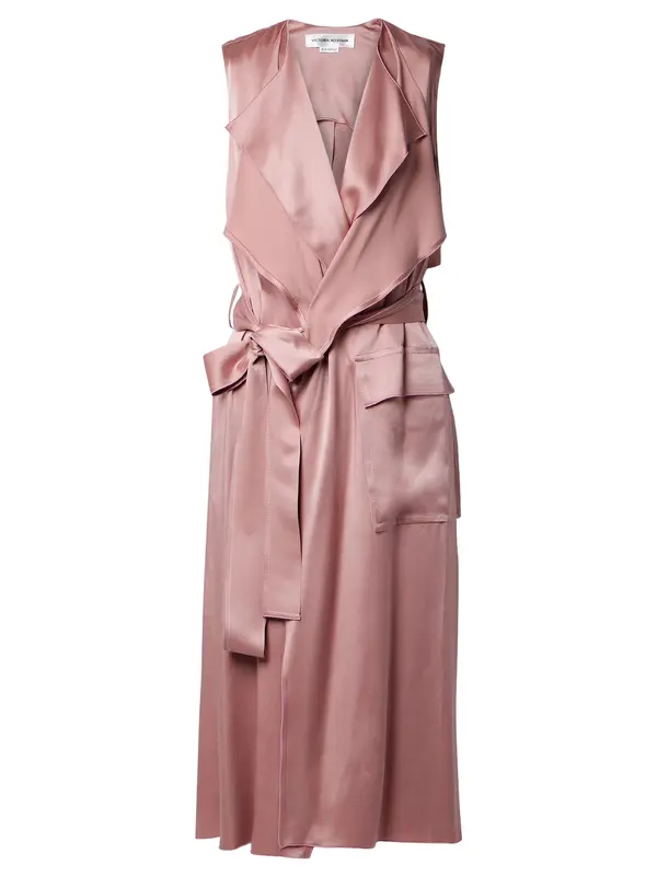 Victoria Beckham Cutout Hammered-satin Midi Wrap Dress - Pink