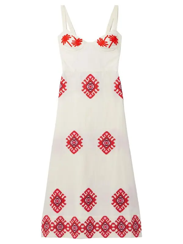 Johanna Ortiz Net Sustain God Enkai Embroidered Midi Dress - Neutrals