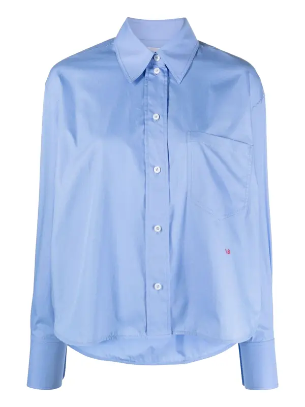 Victoria Beckham Logo-embroidered Cotton Shirt - Blue