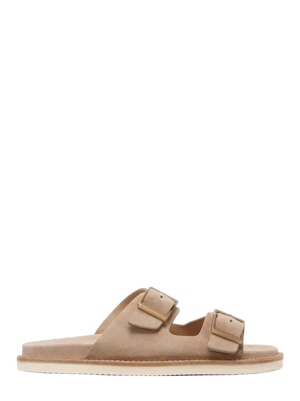 Brunello Cucinelli Double-buckle Suede Sandals - Neutrals