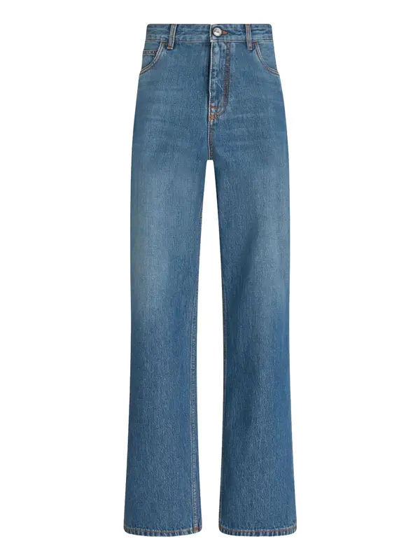 Etro Pegaso Embroidered Wide-leg Jeans - Blue
