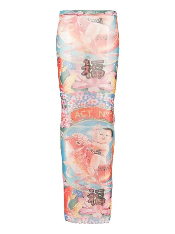 ACT Nº1 Graphic-print Semi-sheer Maxi Skirt - Orange