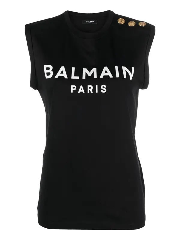 Balmain Logo-print Cotton Tank Top - Black