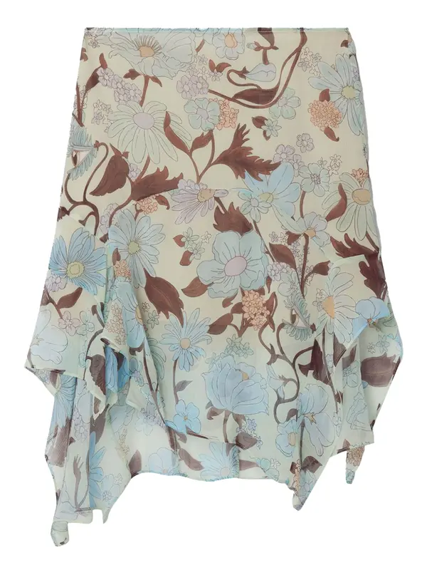 Stella McCartney Lady Garden-print Silk Chiffon Skirt - Blue