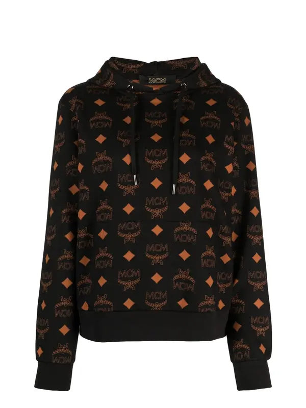 Mcm Monogram-print Cotton Hoodie - Black