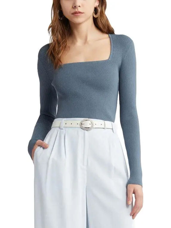 OPEN EDIT Luxe Sculpt Square Neck Top - Blue Weather