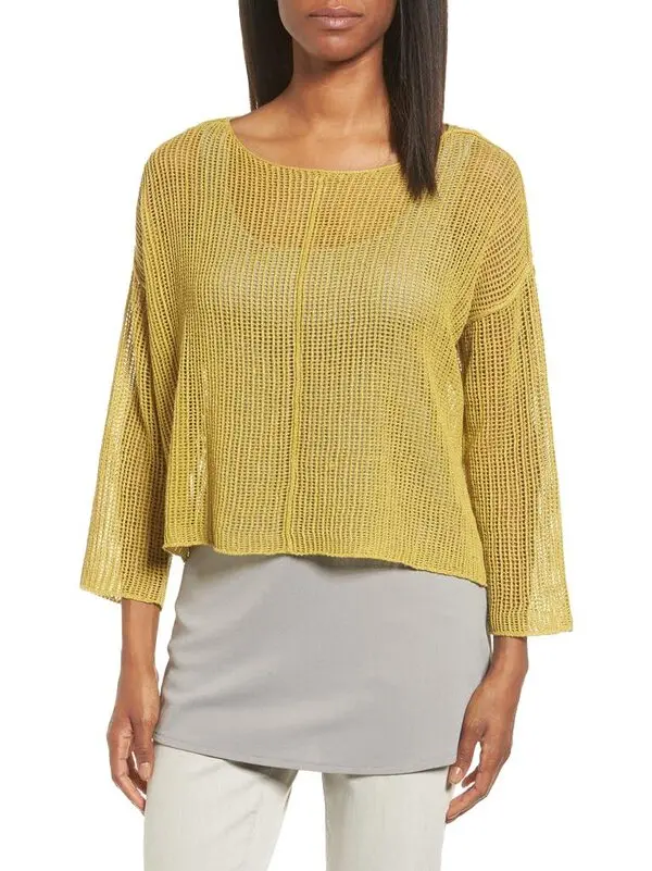 Eileen Fisher Organic Linen Crop Sweater - Papyrus