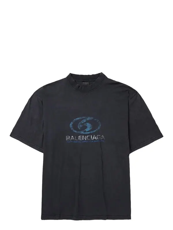 Balenciaga Distressed Logo-print Cotton-jersey T-shirt - Black