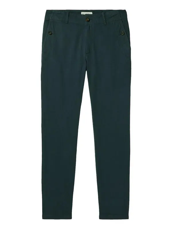Mr P. Straight-leg Herringbone Cotton Trousers - Blue